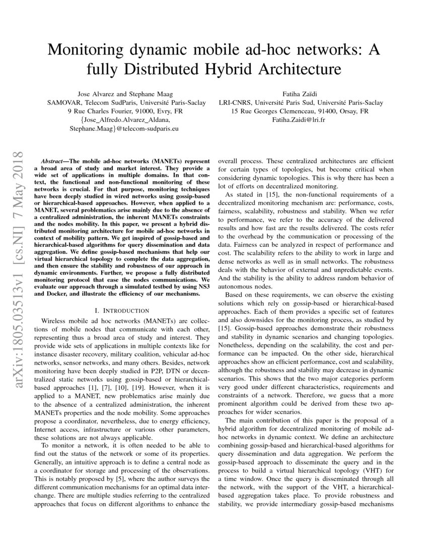 Monitoring Dynamic Mobile Ad Hoc Networks A Fully Distributed Hybrid Architecture Deepai