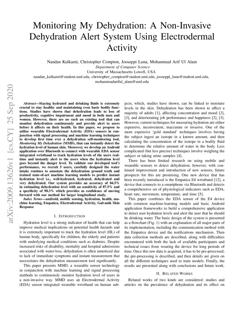 Monitoring My Dehydration: A Non-Invasive Dehydration Alert System ...