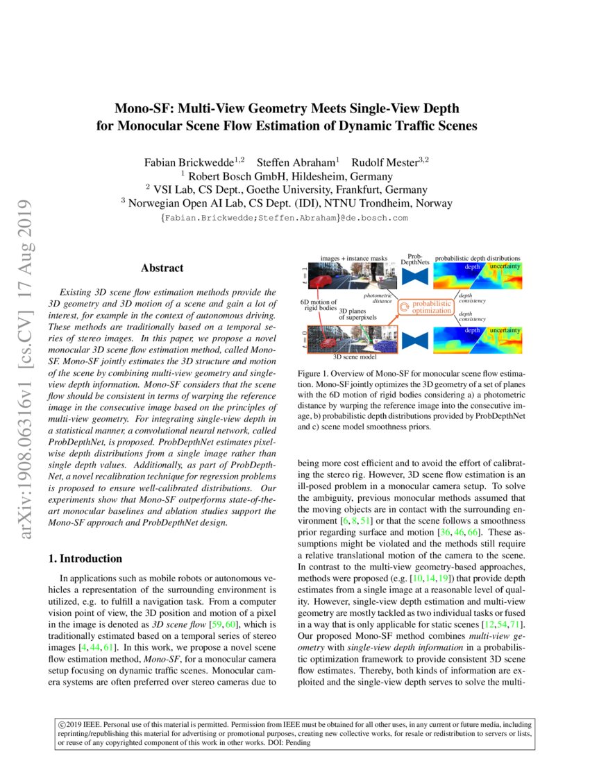 Mono-SF: Multi-View Geometry Meets Single-View Depth for Monocular Scene Flow Estimation of ...
