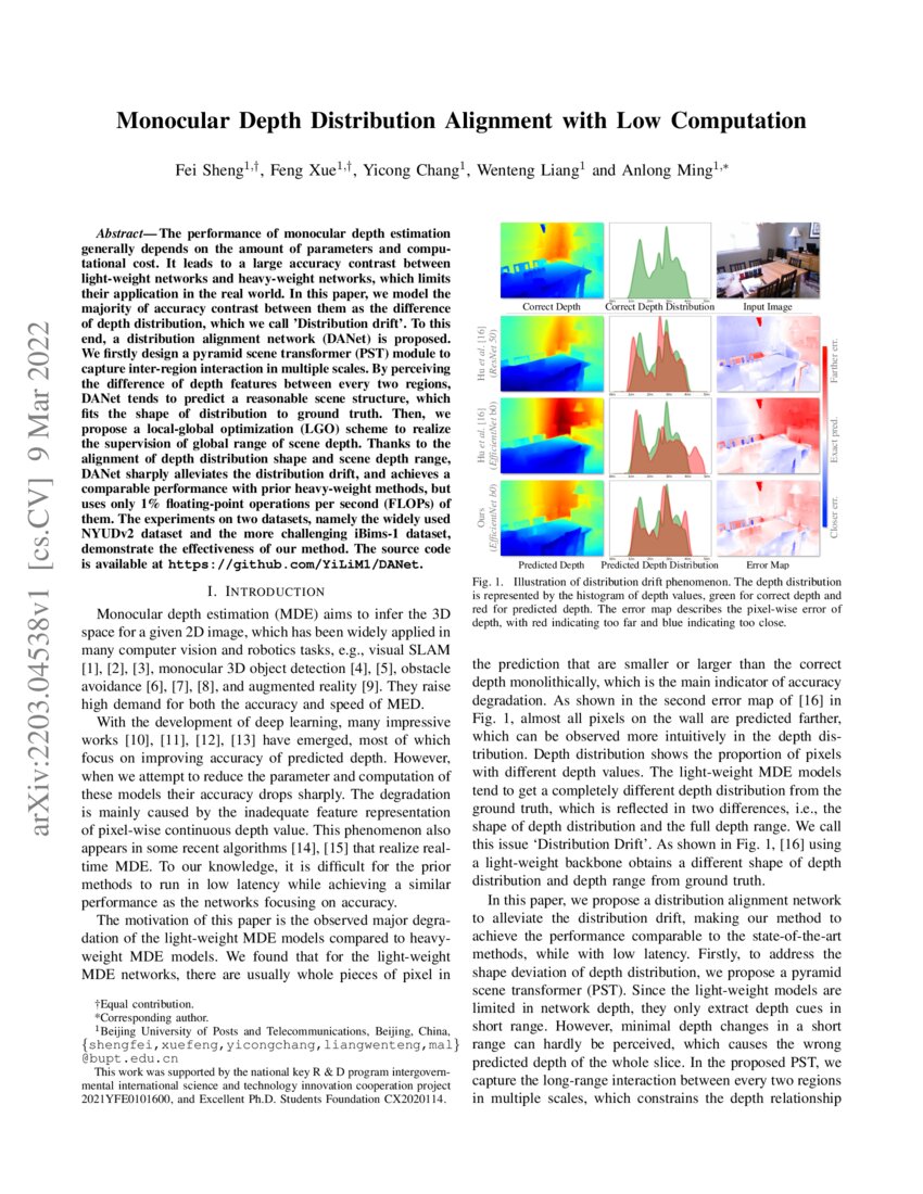 Monocular Depth Distribution Alignment with Low Computation | DeepAI
