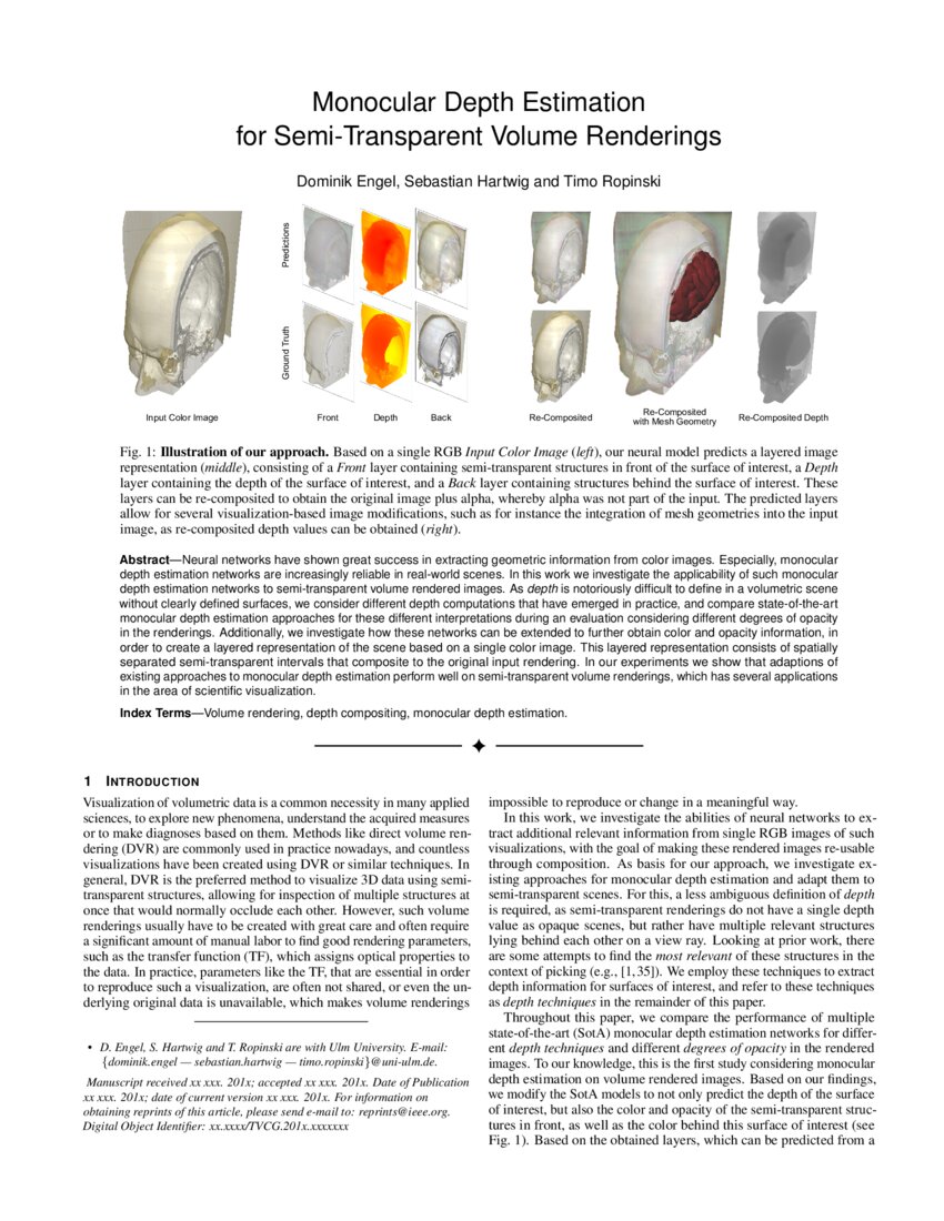 Monocular Depth Estimation for Semi-Transparent Volume Renderings | DeepAI