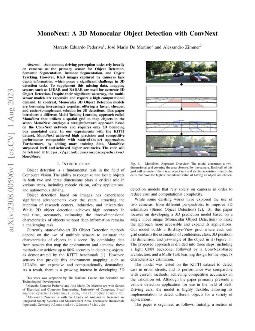 Mononext A 3d Monocular Object Detection With Convnext Deepai