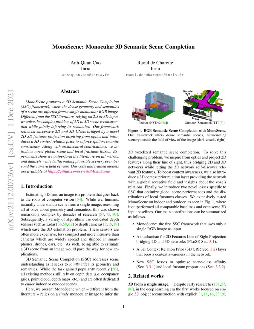 MonoScene: Monocular 3D Semantic Scene Completion | DeepAI