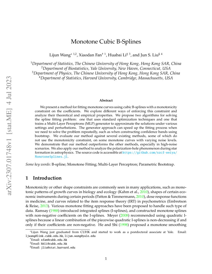 Monotone Cubic B-Splines | DeepAI