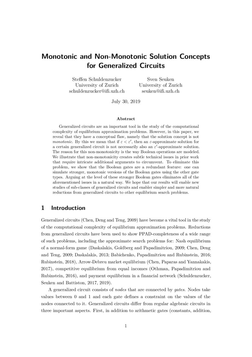 Monotonic and Non-Monotonic Solution Concepts for Generalized Circuits ...