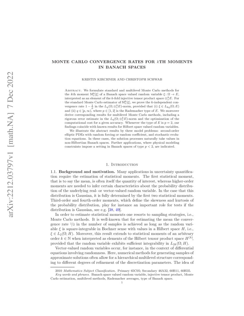 Monte Carlo Convergence Rates For Kth Moments In Banach Spaces Deepai