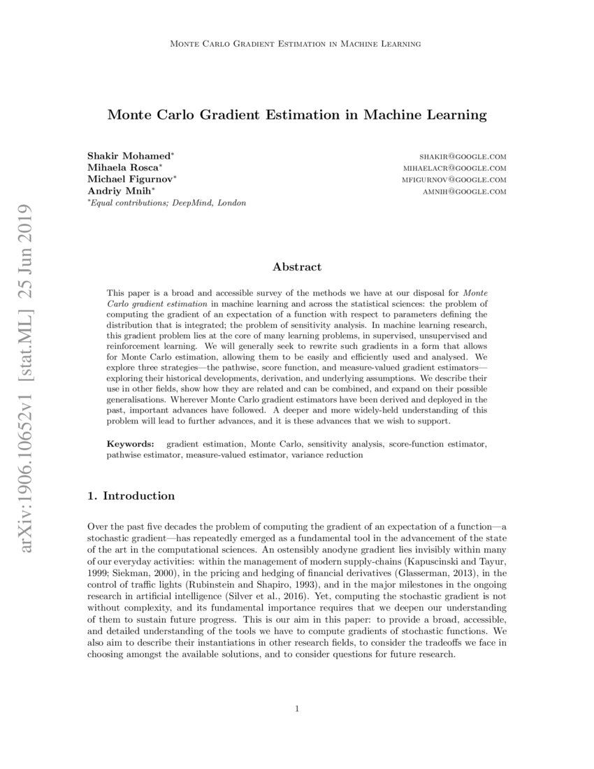 Monte Carlo Gradient Estimation in Machine Learning | DeepAI