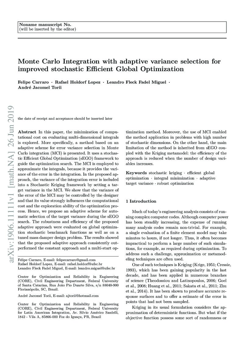 Monte Carlo Integration with adaptive variance selection for improved ... Monte Carlo Integration with adaptive variance selection for improved ...