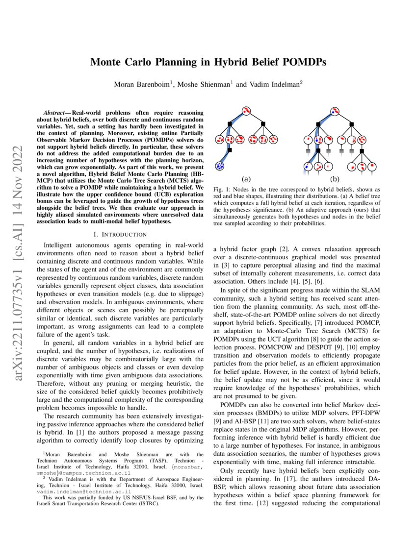 Monte Carlo Planning in Hybrid Belief POMDPs | DeepAI
