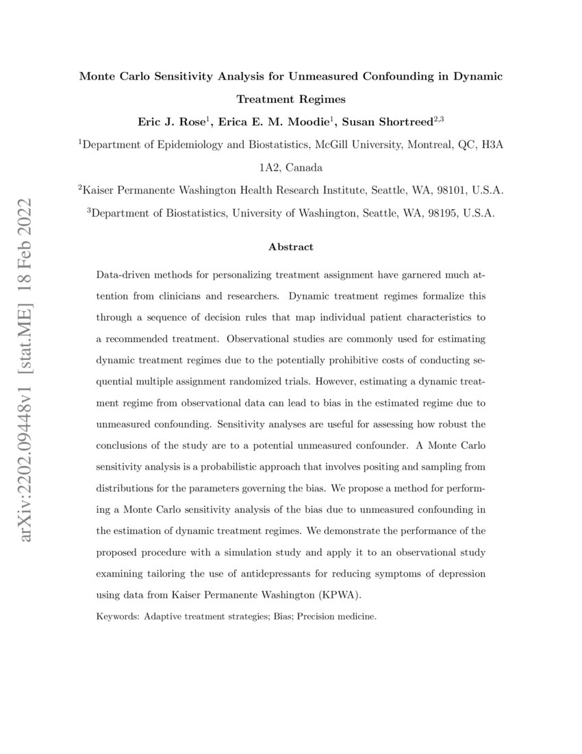Monte Carlo Sensitivity Analysis for Unmeasured Confounding in Dynamic Treatment Regimes | DeepAI