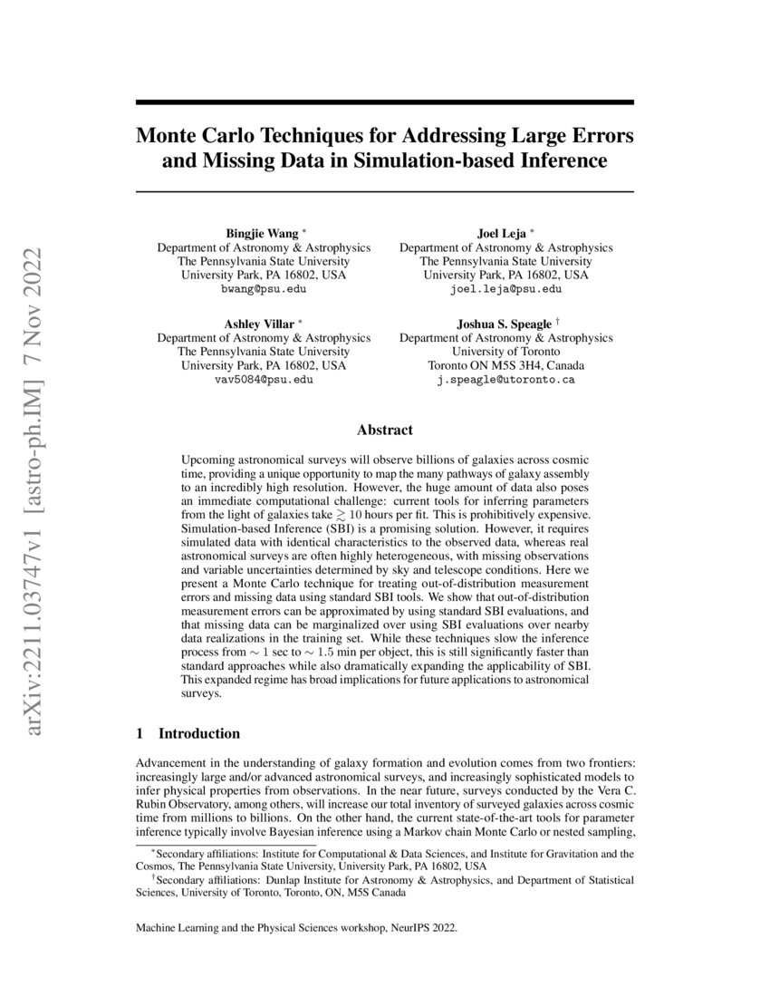 Monte Carlo Techniques For Addressing Large Errors And Missing Data In 2648
