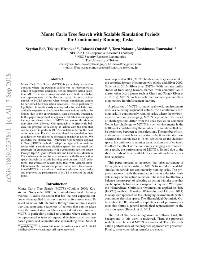 Monte Carlo Tree Search With Scalable Simulation Periods For 6499