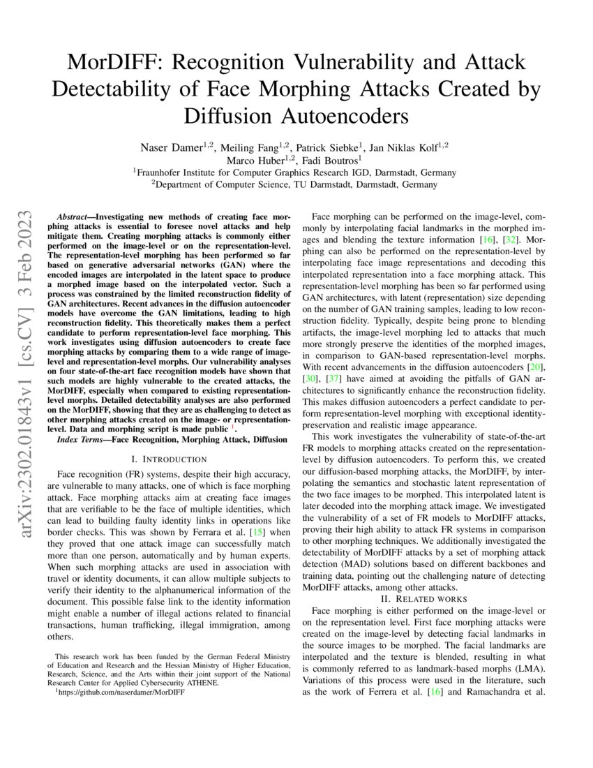 Mordiff Recognition Vulnerability And Attack Detectability Of Face