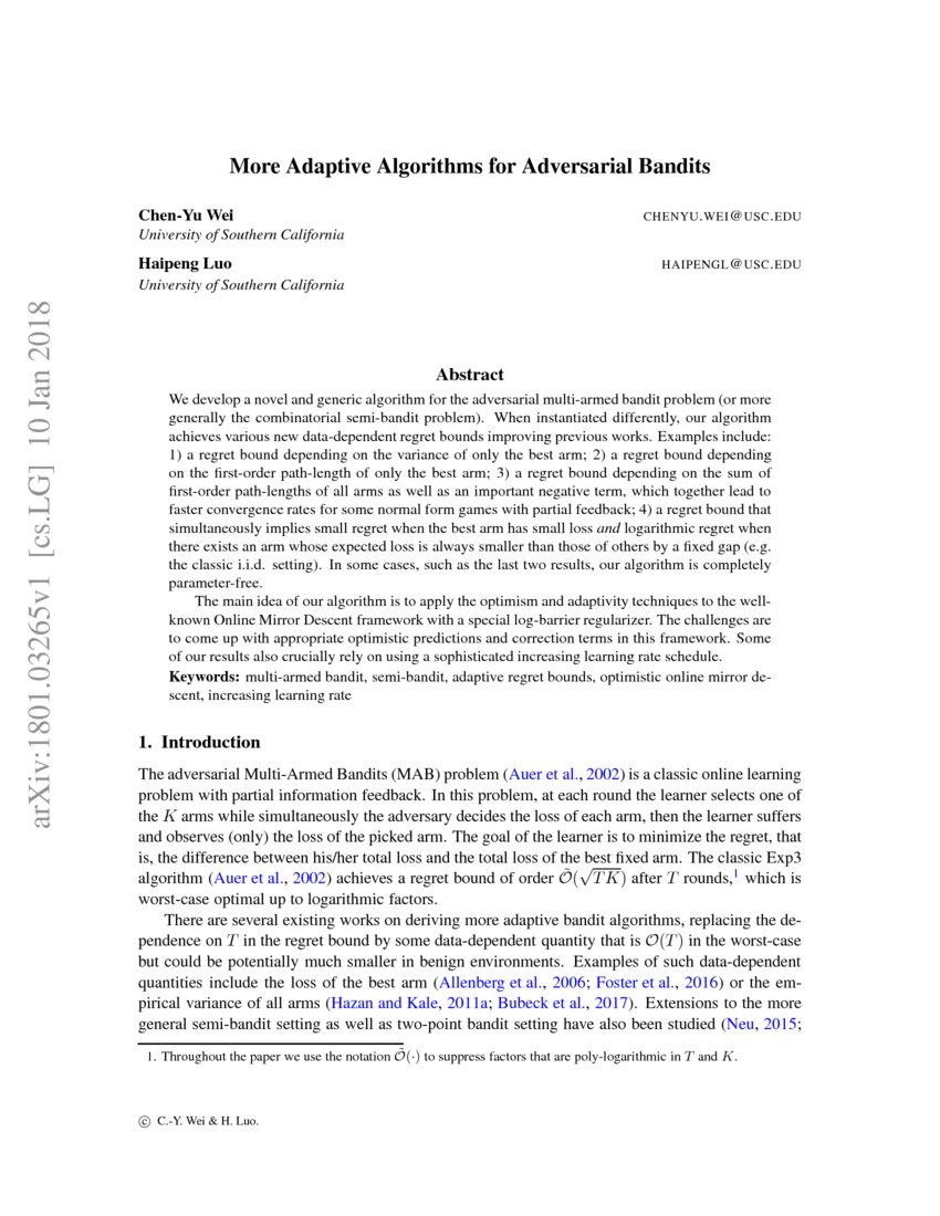 More Adaptive Algorithms For Adversarial Bandits Deepai 