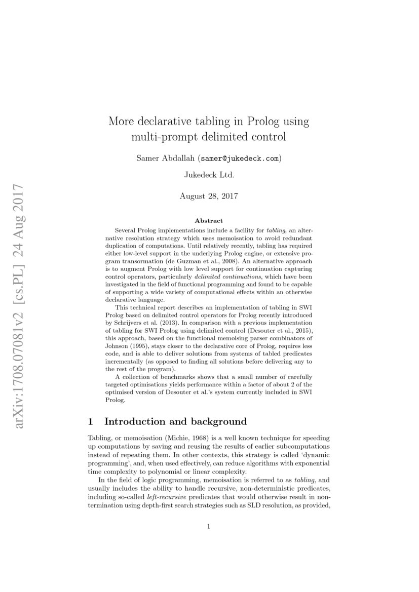 More Declarative Tabling In Prolog Using Multi Prompt Delimited Control