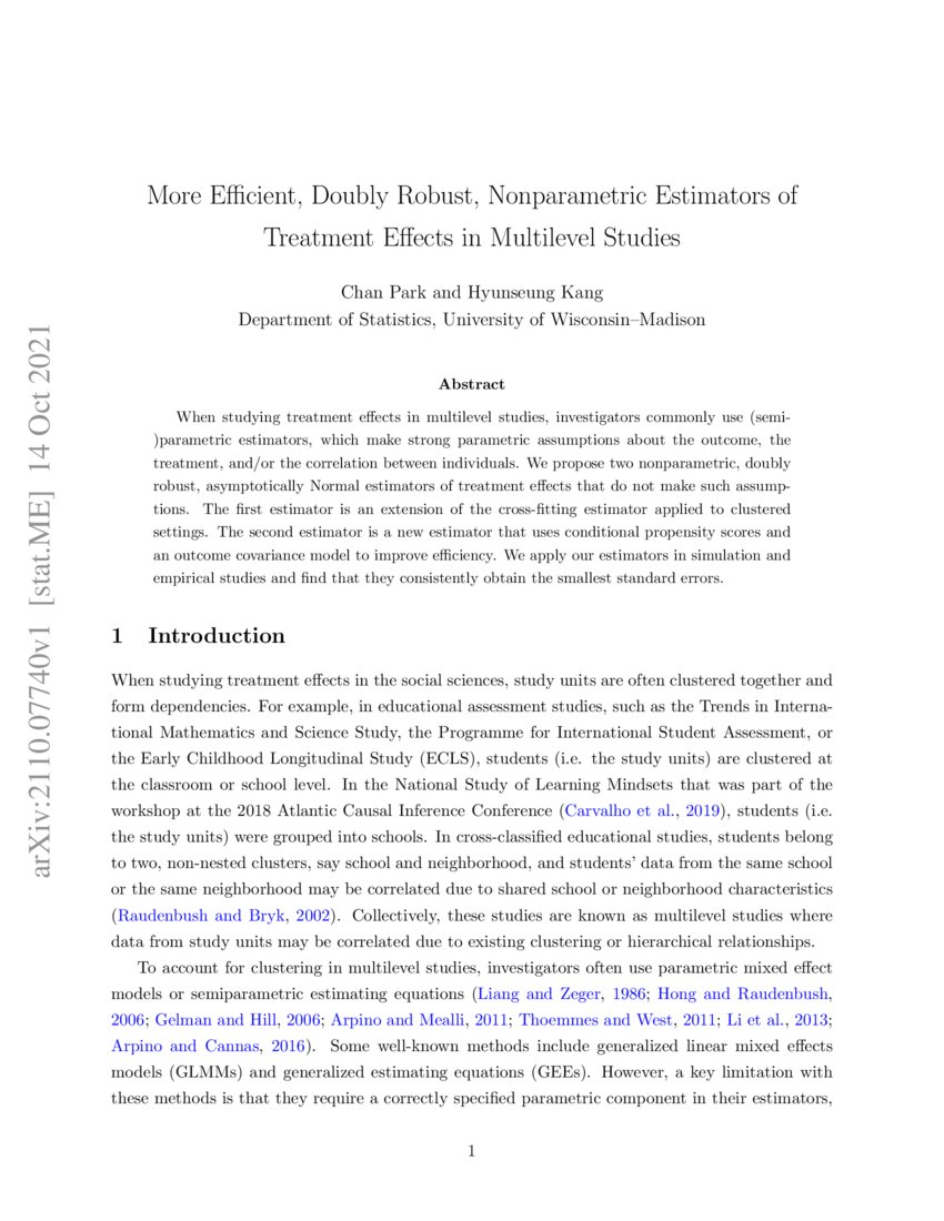 More Efficient Doubly Robust Nonparametric Estimators Of Treatment Effects In Multilevel 7077