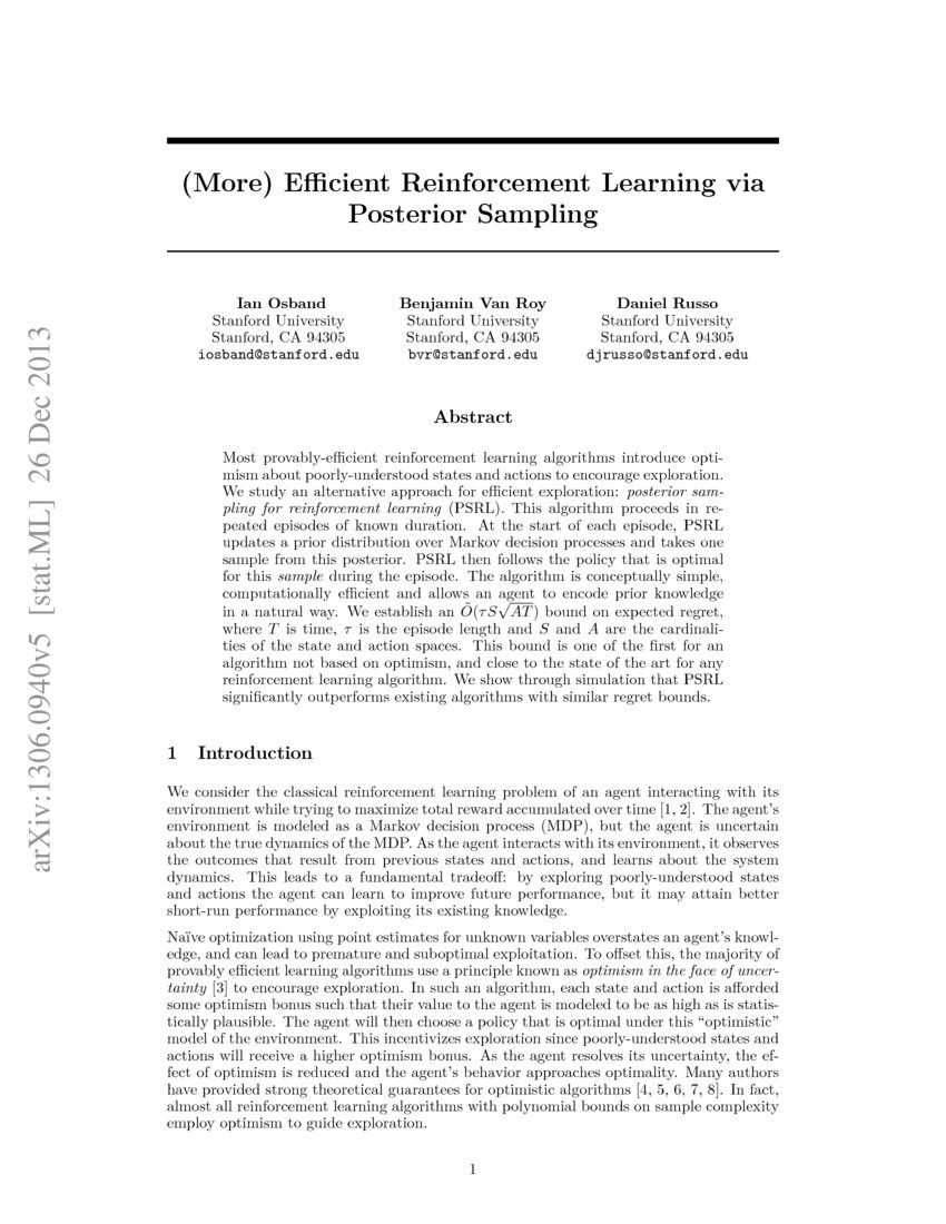 (More) Efficient Reinforcement Learning via Posterior Sampling | DeepAI