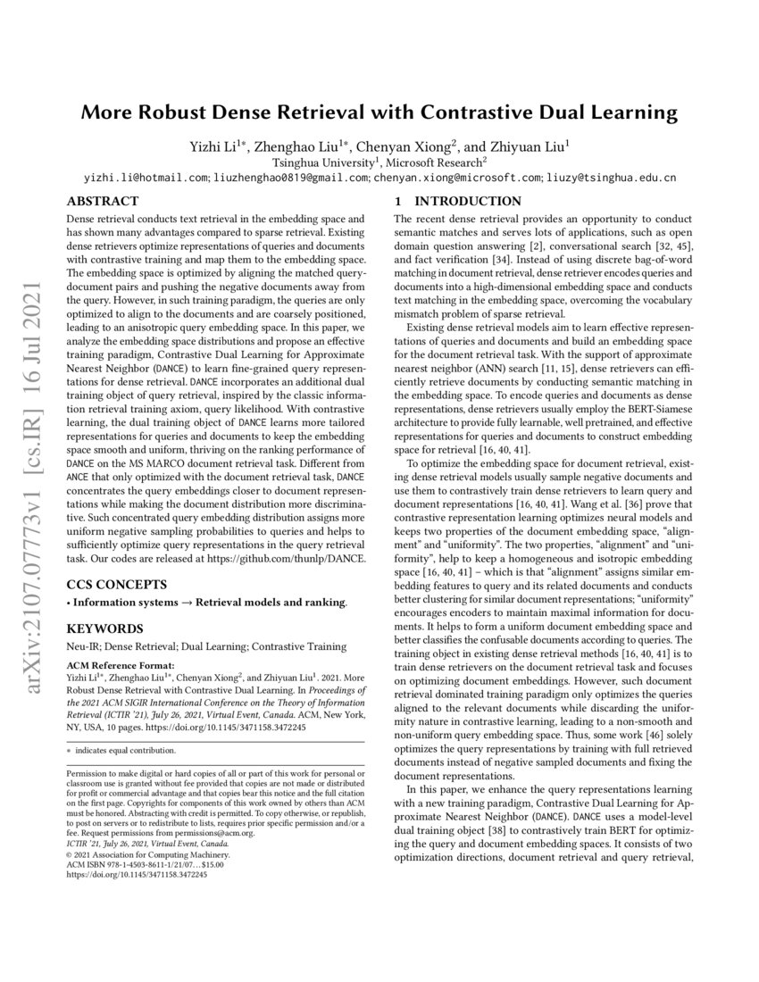 More Robust Dense Retrieval with Contrastive Dual Learning | DeepAI
