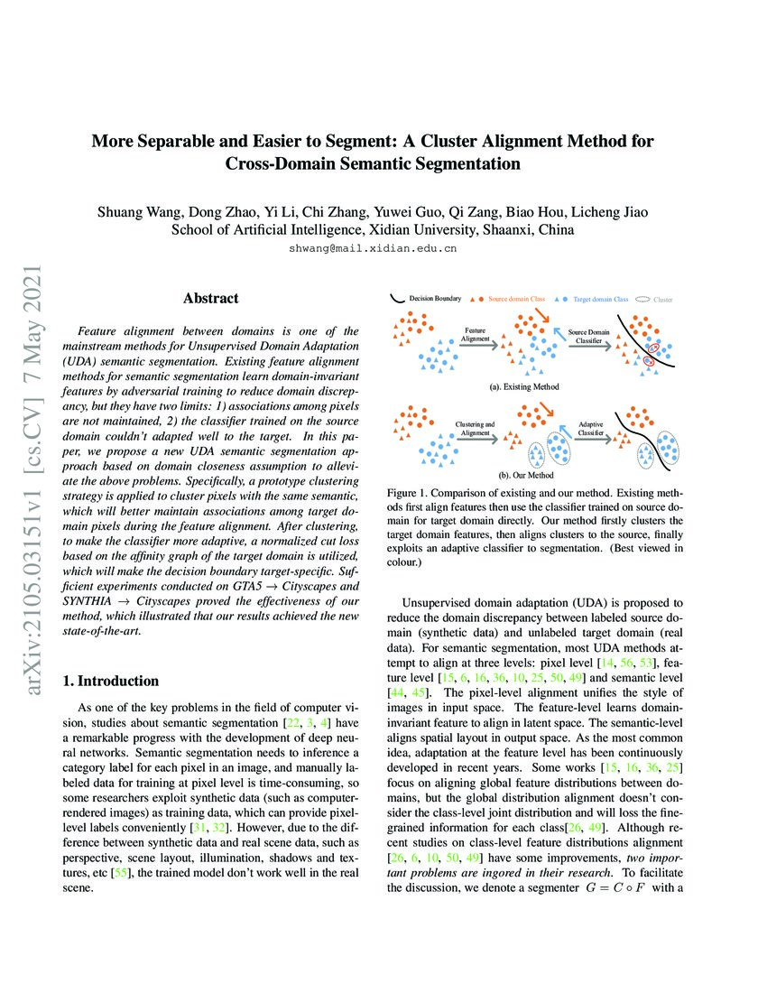 More Separable And Easier To Segment A Cluster Alignment Method For Cross Domain Semantic