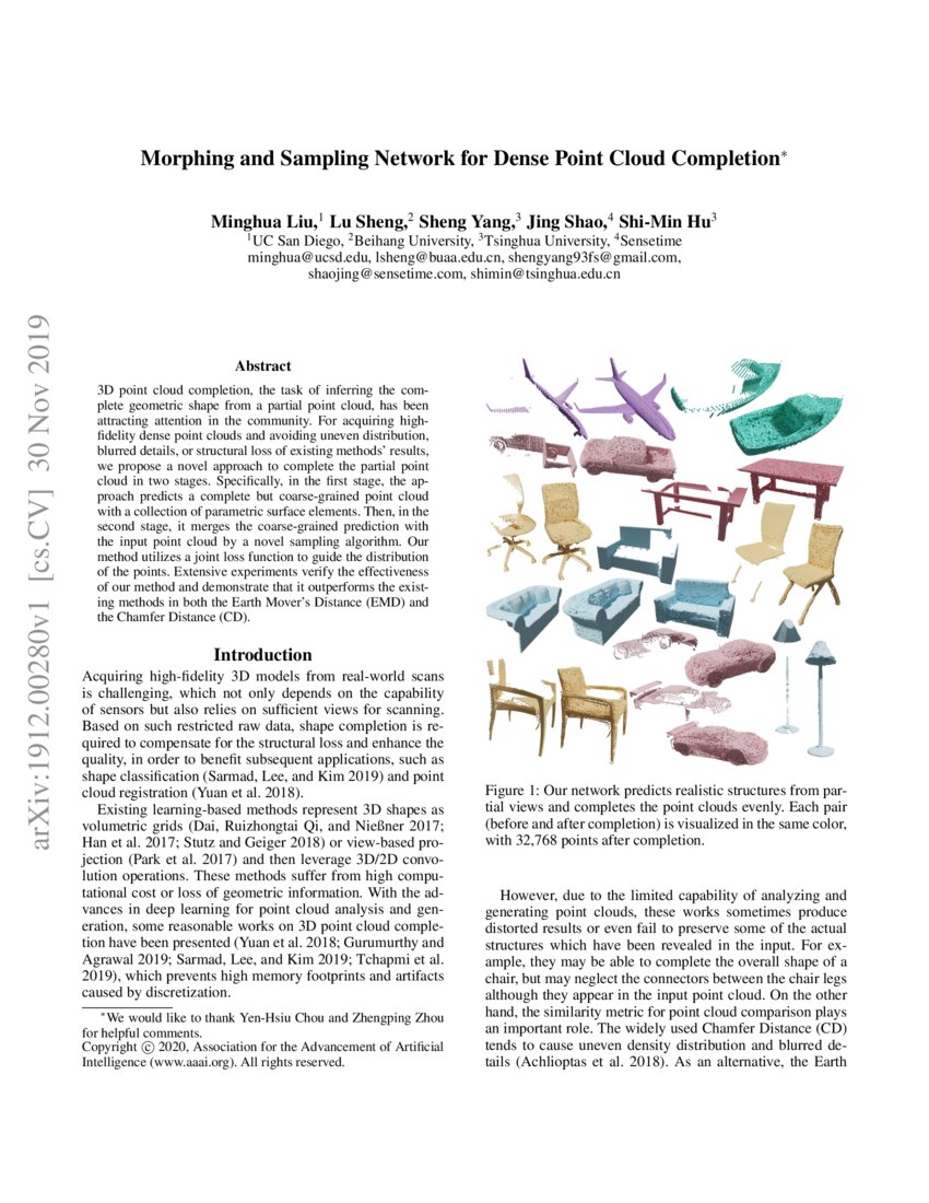 Morphing and Sampling Network for Dense Point Cloud Completion | DeepAI