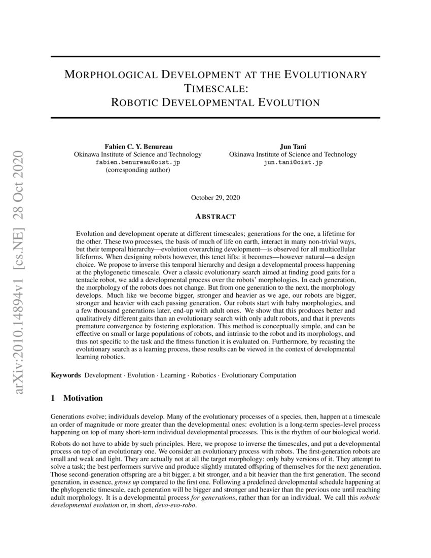 Morphological Development at the Evolutionary Timescale: Robotic Developmental Evolution | DeepAI