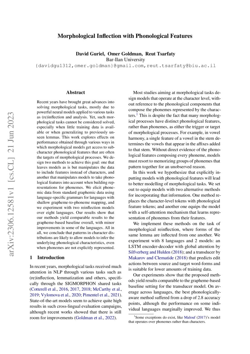 Morphological Inflection With Phonological Features Deepai 