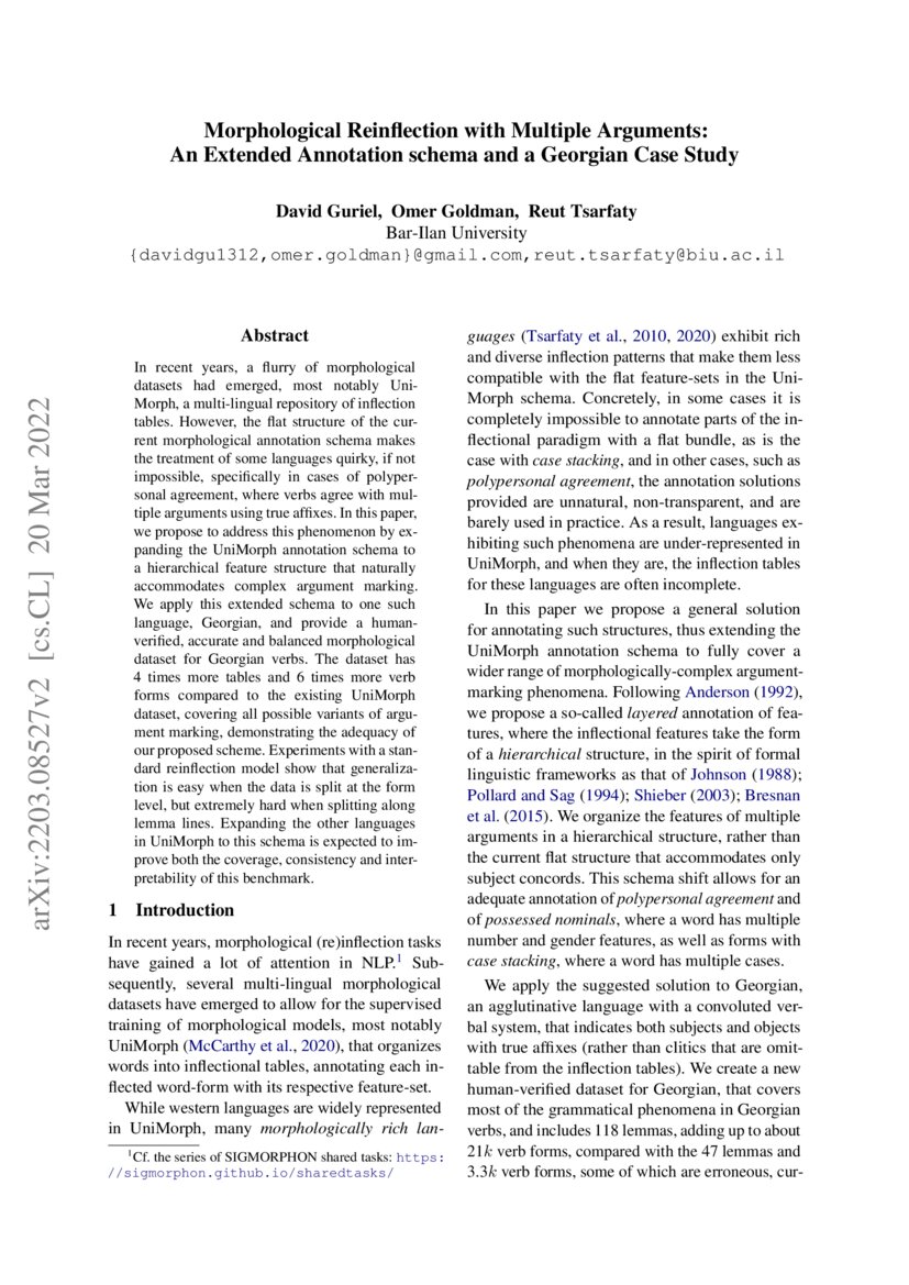 Morphological Reinflection with Multiple Arguments: An Extended Annotation schema and a Georgian ...