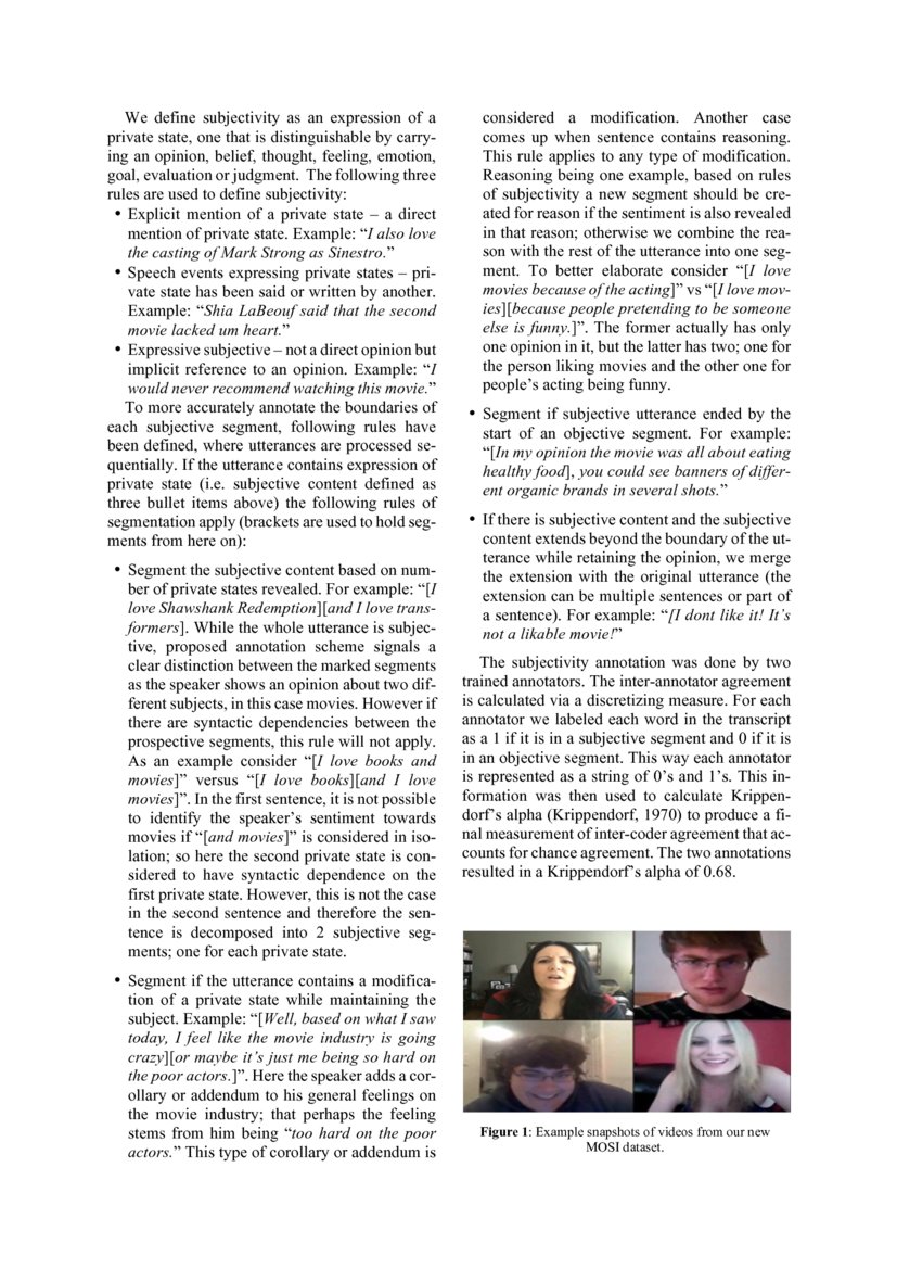 Mosi Multimodal Corpus Of Sentiment Intensity And Subjectivity
