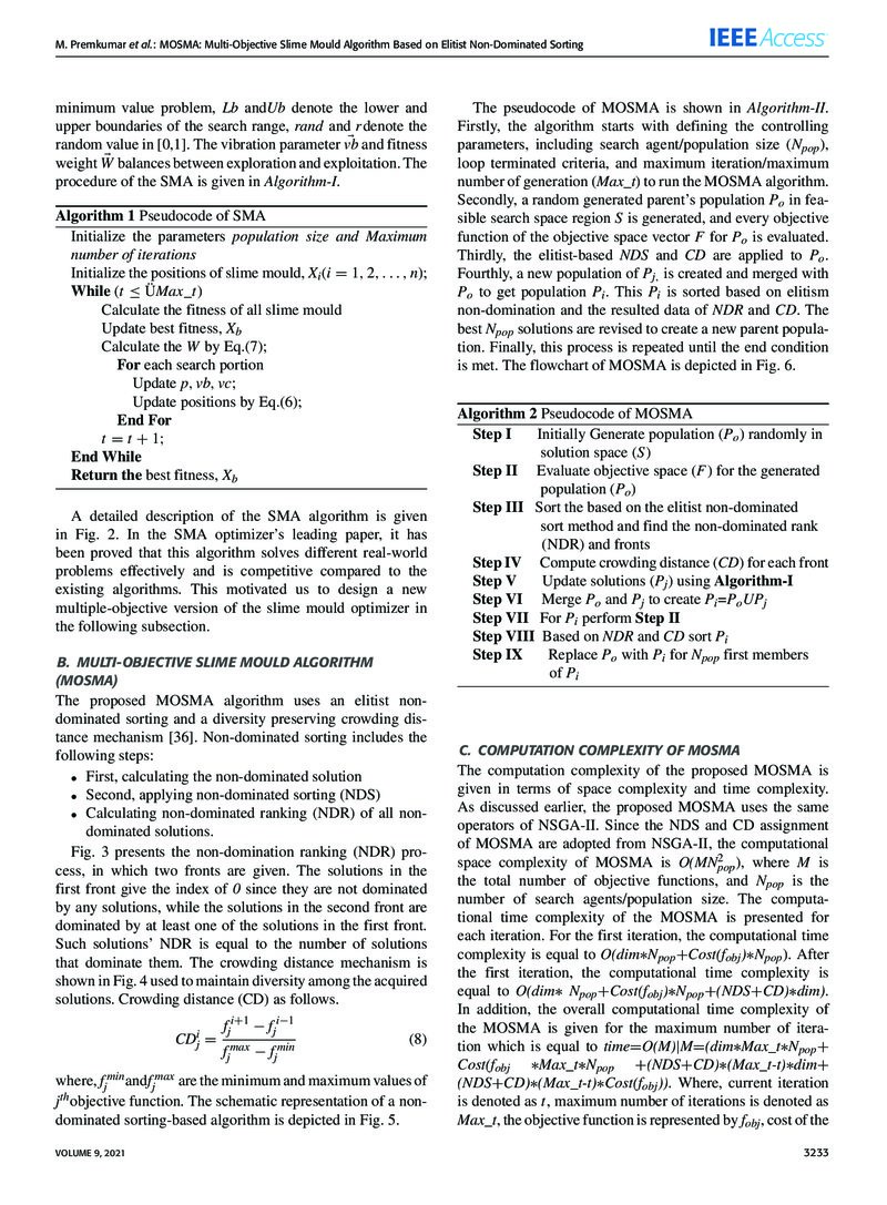MOSMA: Multi-objective Slime Mould Algorithm Based on Elitist Non-dominated Sorting | DeepAI