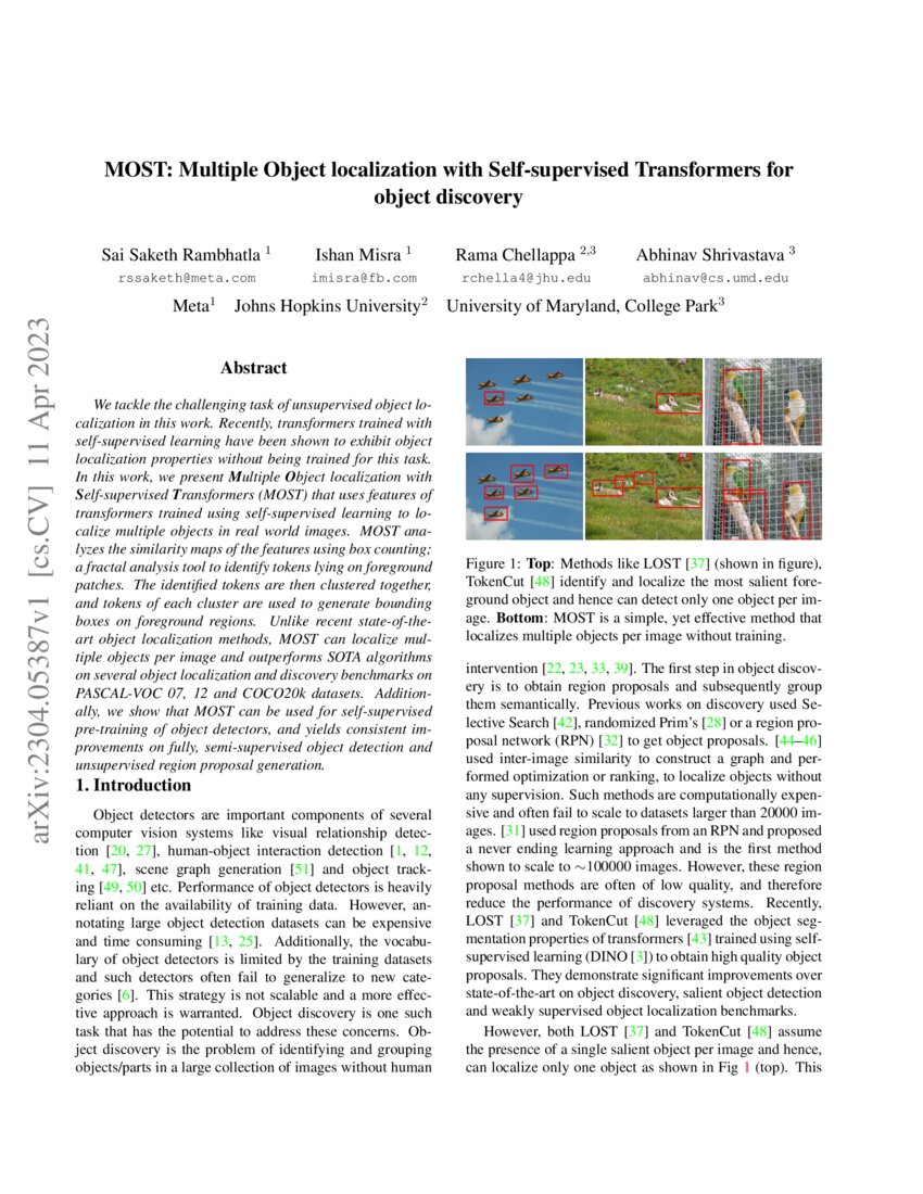 Most Multiple Object Localization With Self Supervised Transformers For Object Discovery Deepai 1542