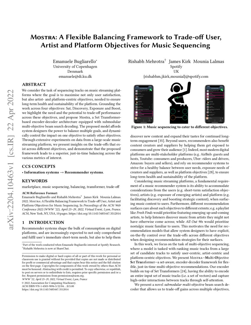 Mostra: A Flexible Balancing Framework to Trade-off User, Artist and ...