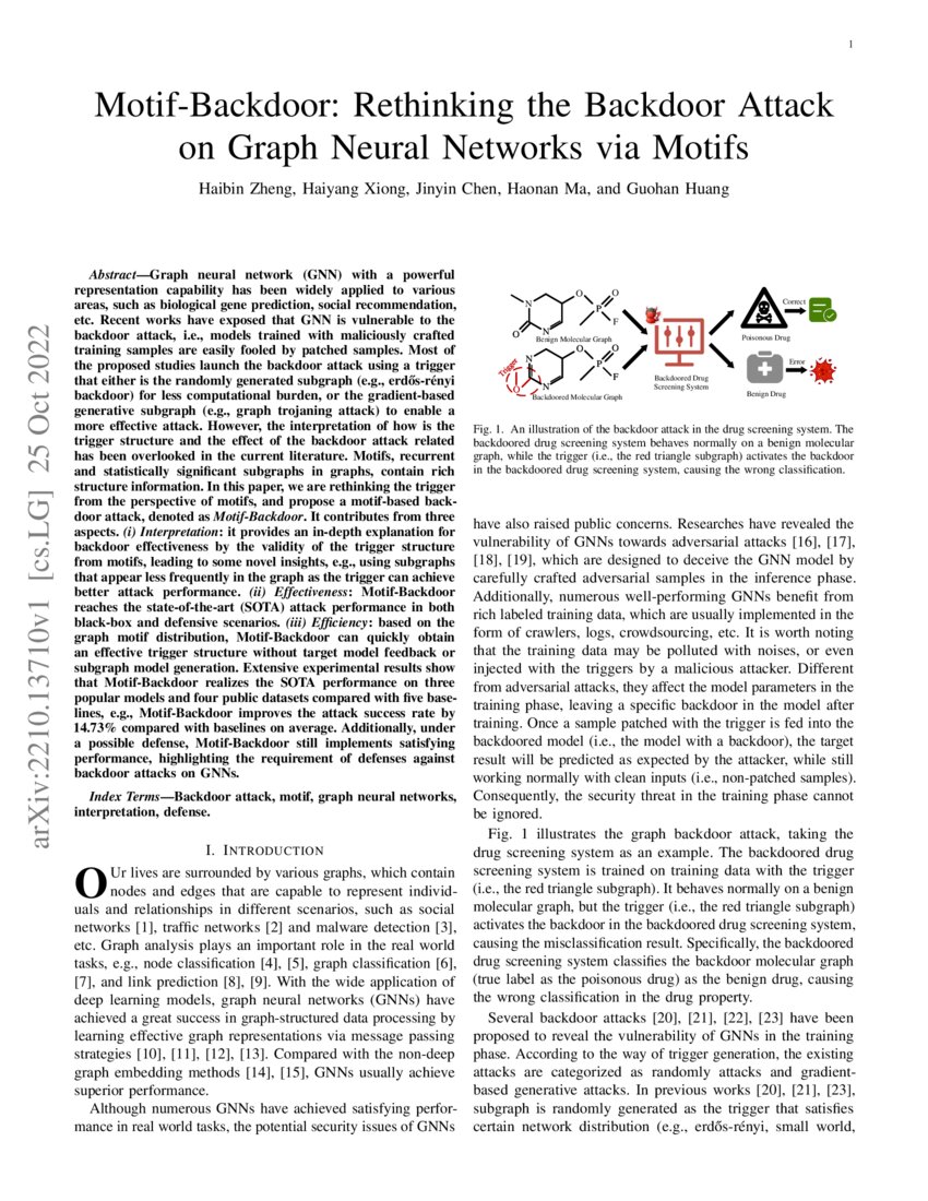 Motif Backdoor Rethinking The Backdoor Attack On Graph Neural Networks Via Motifs Deepai 7636