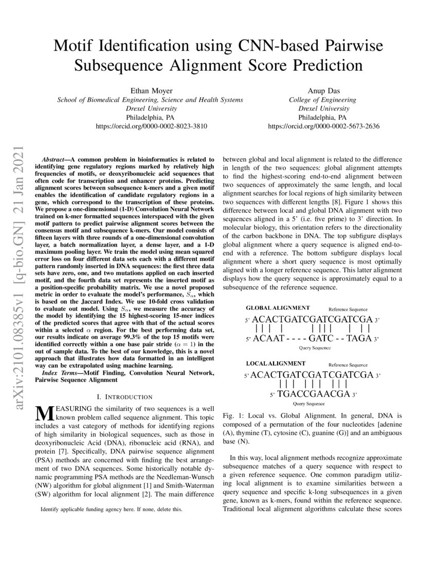 Motif Identification Using Cnn Based Pairwise Subsequence Alignment