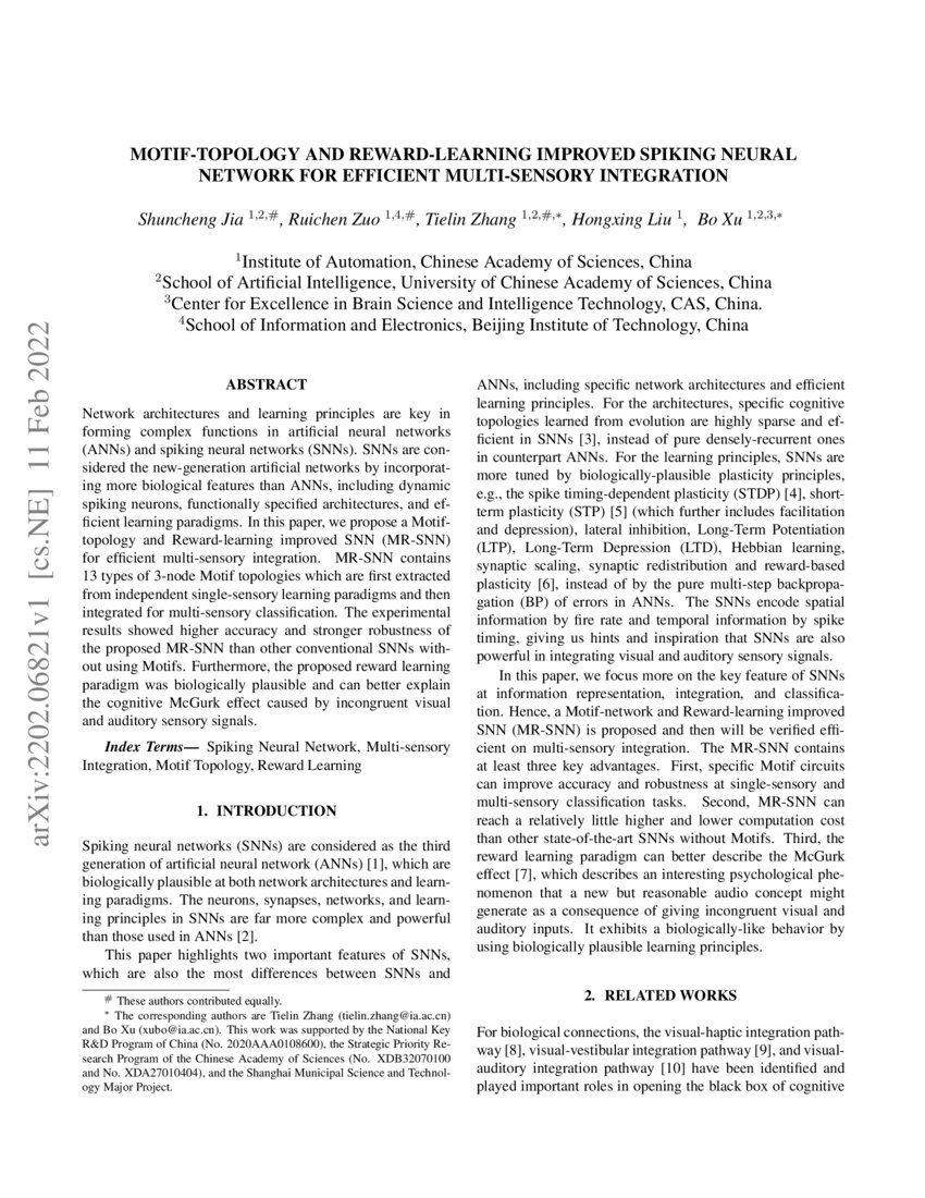 Motif-topology and Reward-learning improved Spiking Neural Network for ...