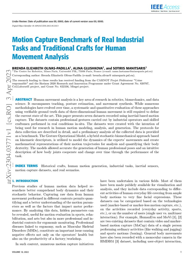 Motion Capture Benchmark of Real Industrial Tasks and Traditional ...