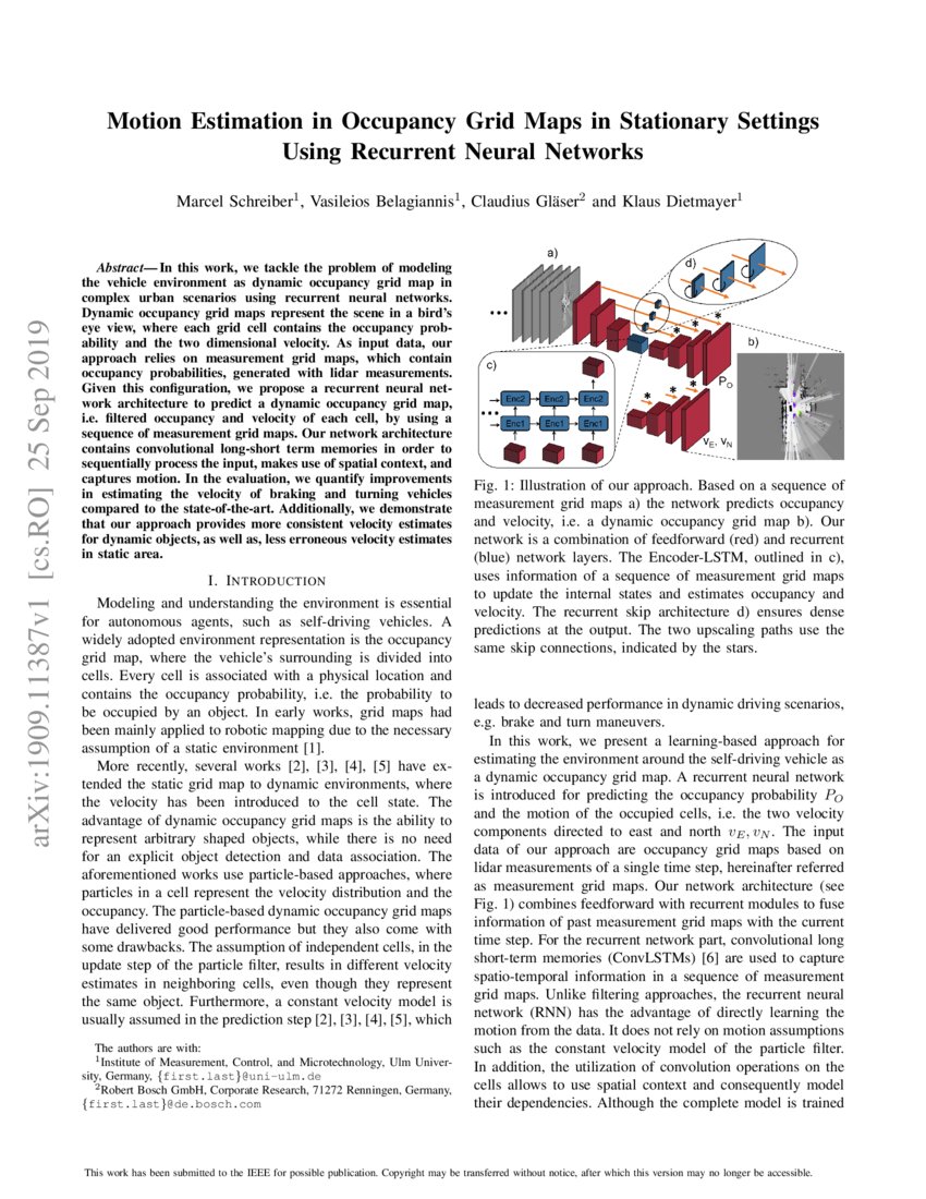 Motion Estimation In Occupancy Grid Maps In Stationary Settings Using Recurrent Neural Networks