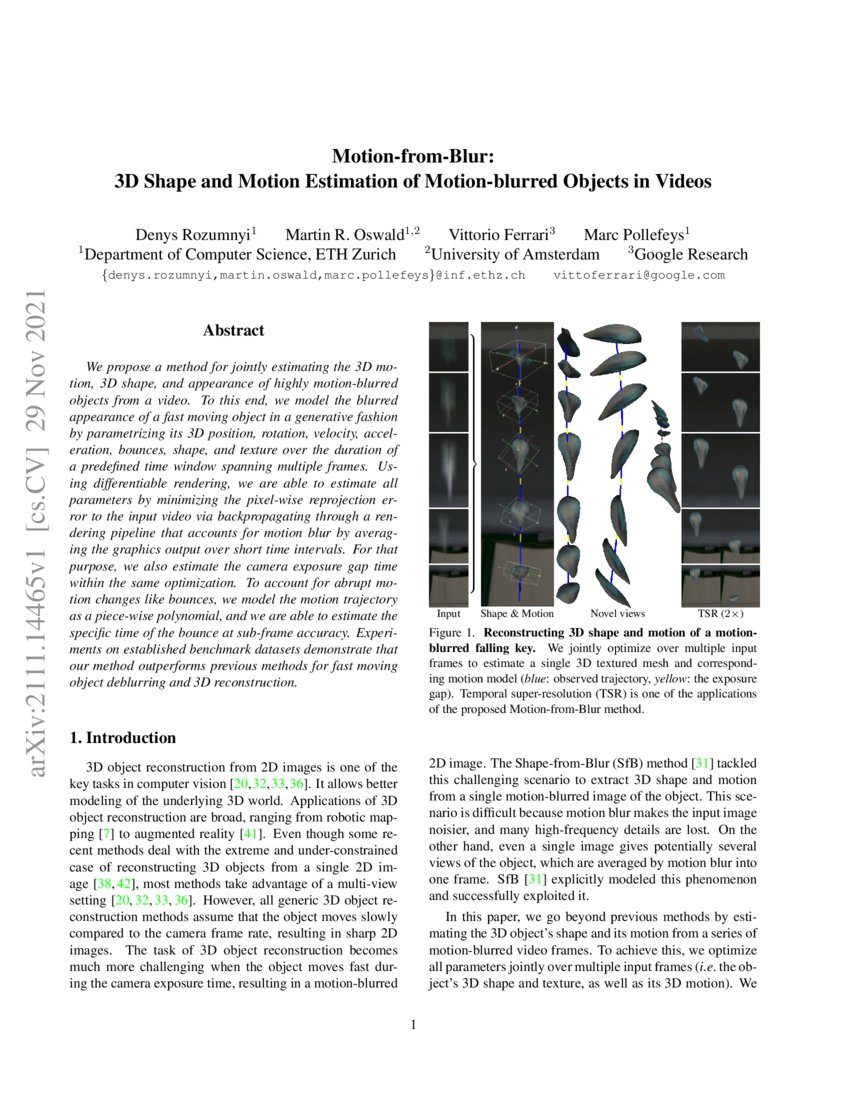 Motion-from-Blur: 3D Shape and Motion Estimation of Motion-blurred ...