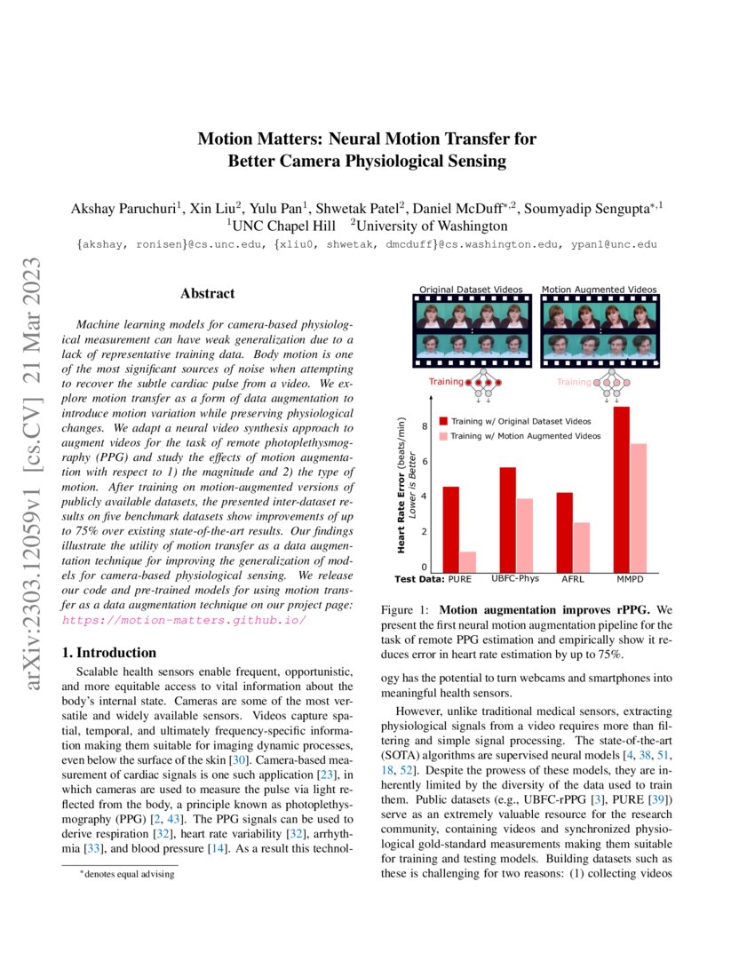 Motion Matters: Neural Motion Transfer for Better Camera Physiological ...