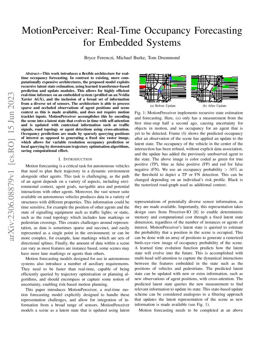 Motion Perceiver: Real-Time Occupancy Forecasting for Embedded Systems | DeepAI