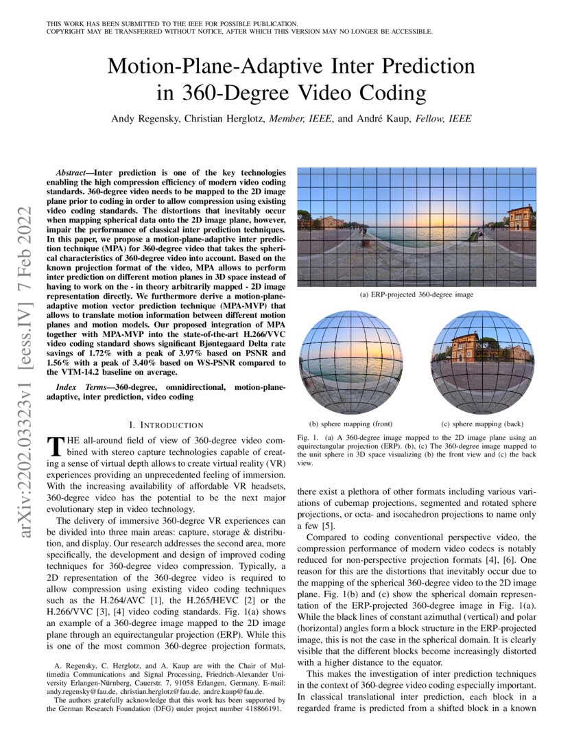 Motion-Plane-Adaptive Inter Prediction in 360-Degree Video Coding | DeepAI