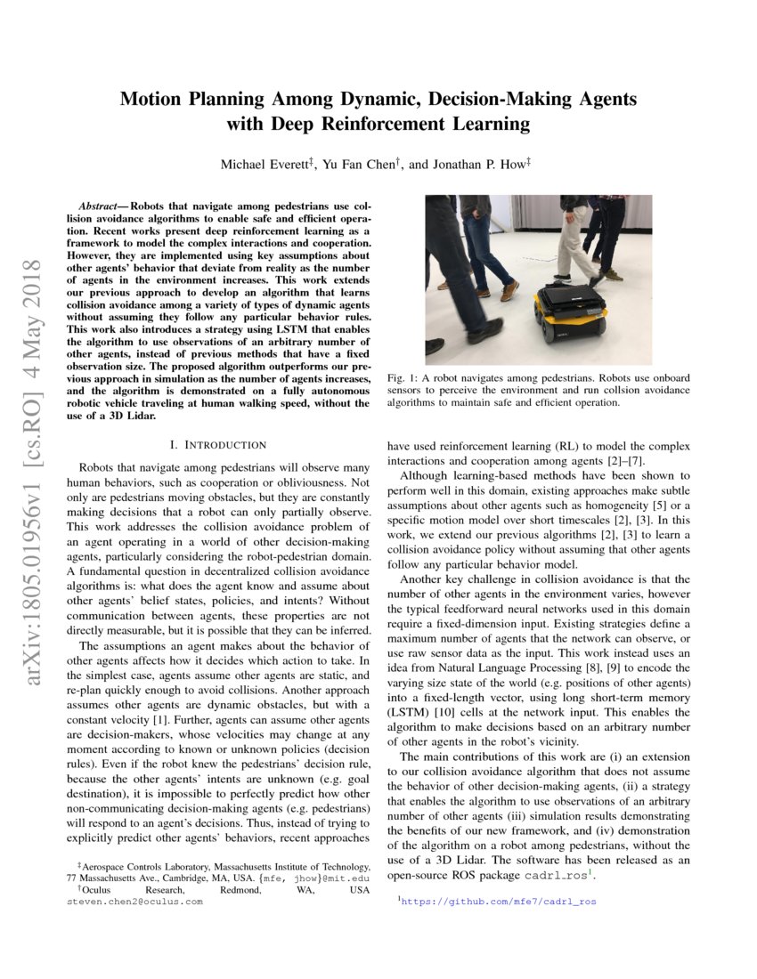 Motion Planning Among Dynamic Decision Making Agents With Deep Reinforcement Learning Deepai