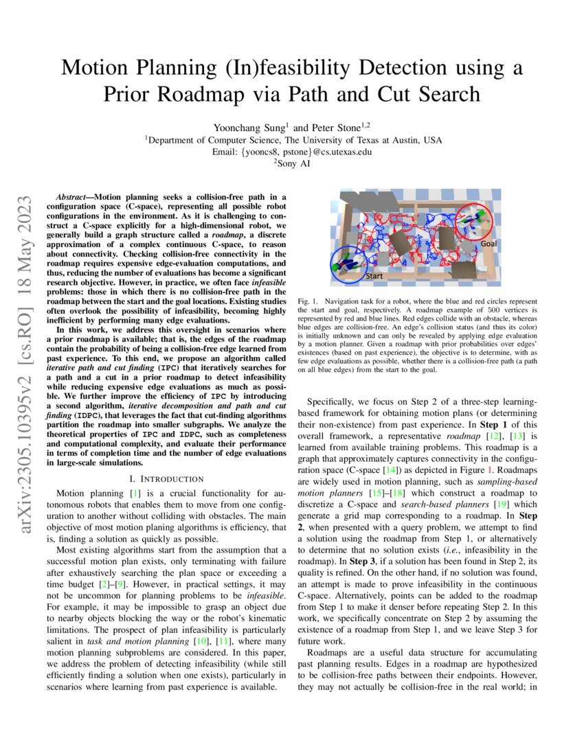 Motion Planning (In)feasibility Detection using a Prior Roadmap via Path and Cut Search | DeepAI