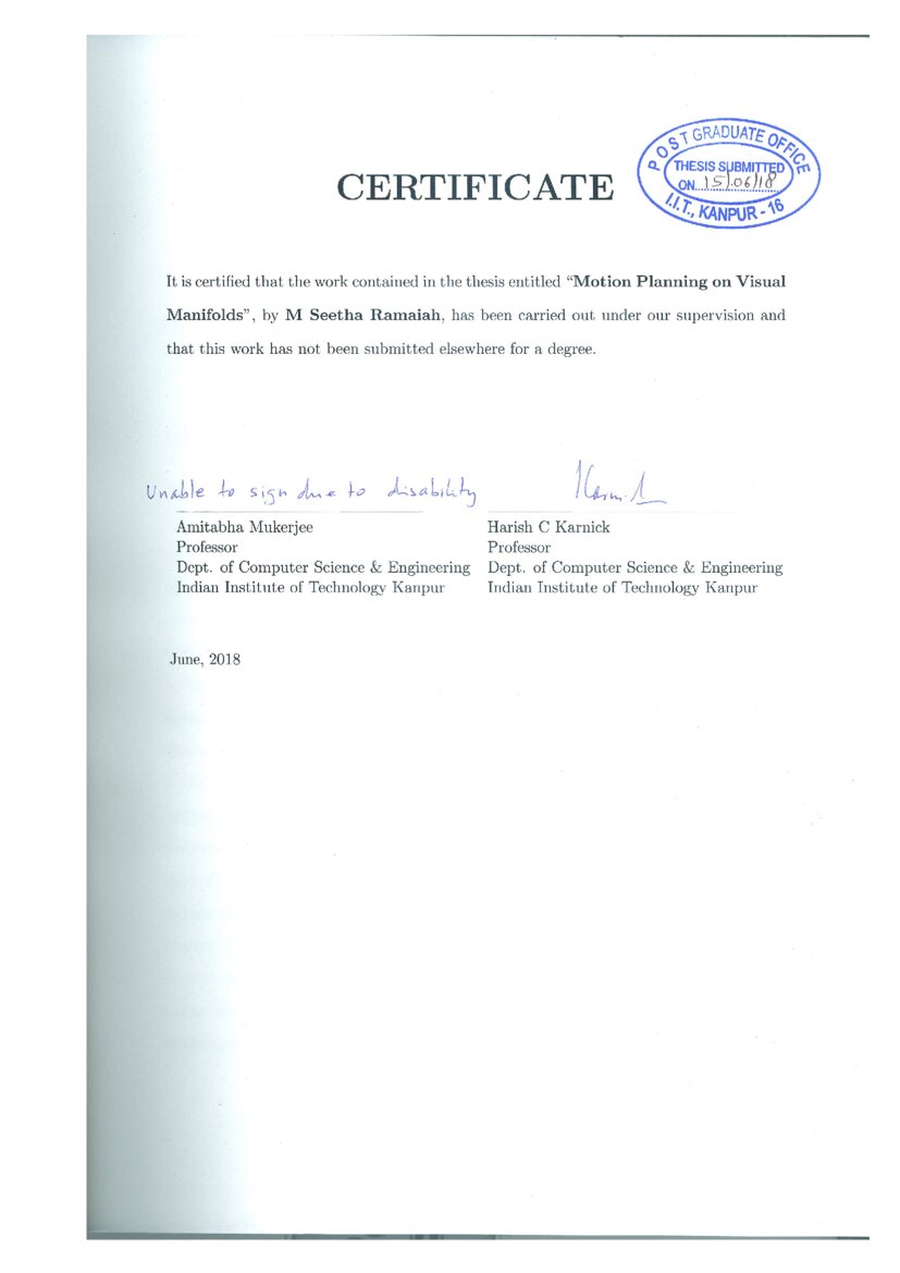 Motion Planning on Visual Manifolds | DeepAI