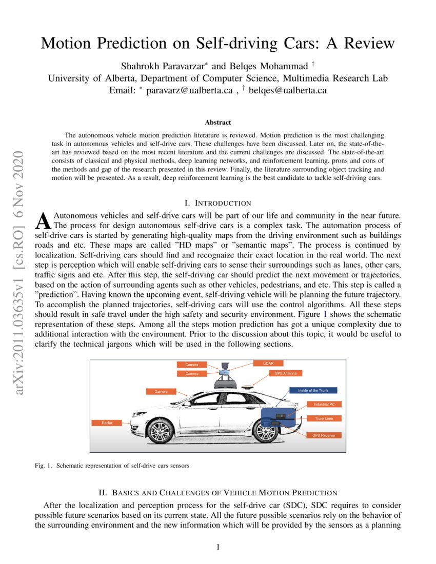 Motion Prediction On Self Driving Cars A Review Deepai