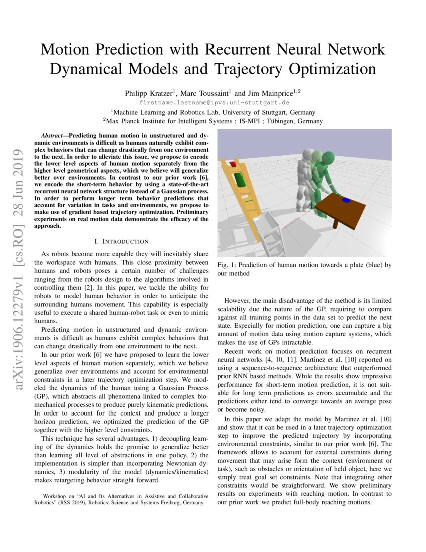 Motion Prediction with Recurrent Neural Network Dynamical Models and ...