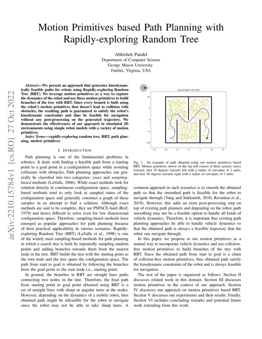 Motion Primitives Based Path Planning With Rapidly Exploring Random Tree Deepai