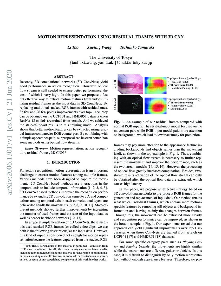 Motion Representation Using Residual Frames with 3D CNN | DeepAI
