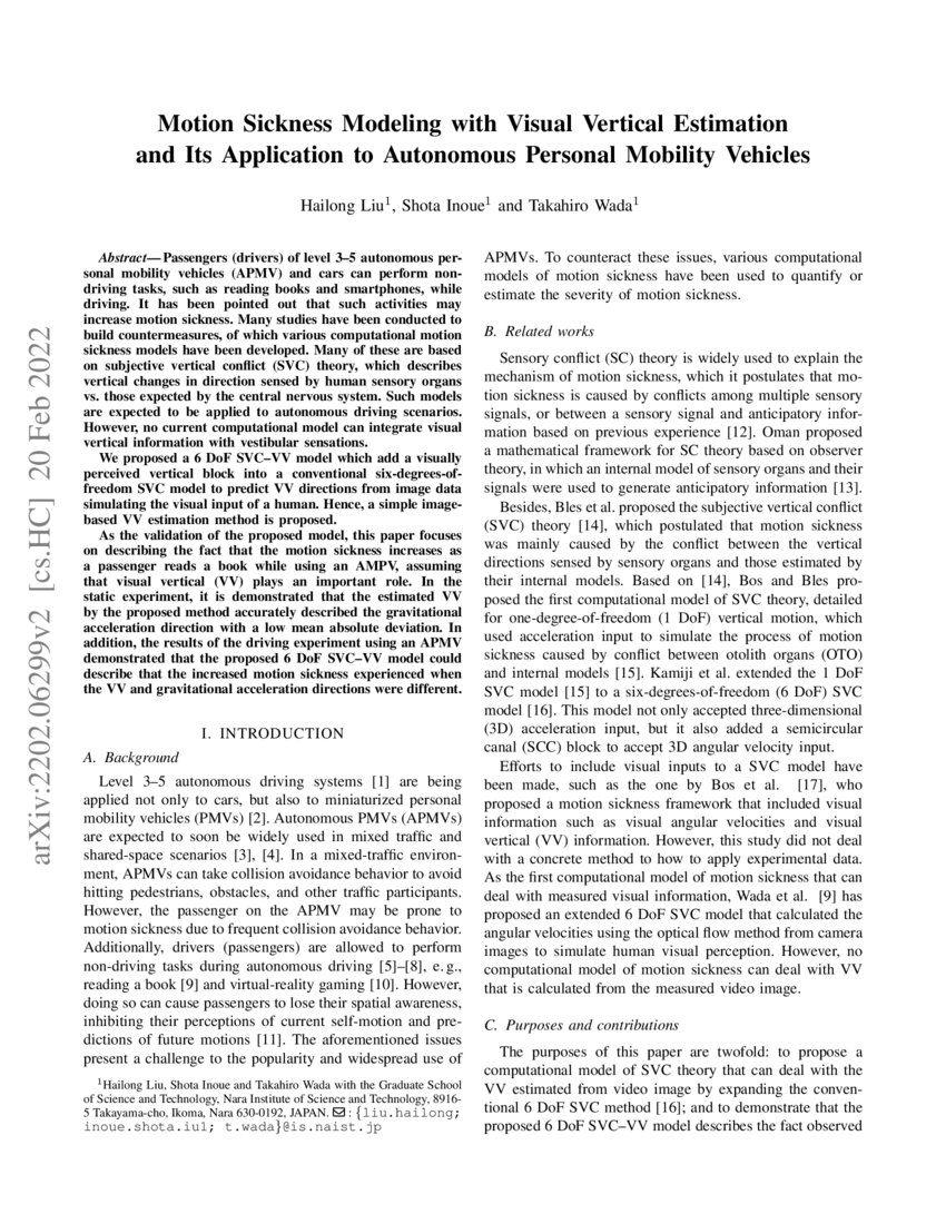 Motion Sickness Modeling With Visual Vertical Estimation And Its Application To Autonomous