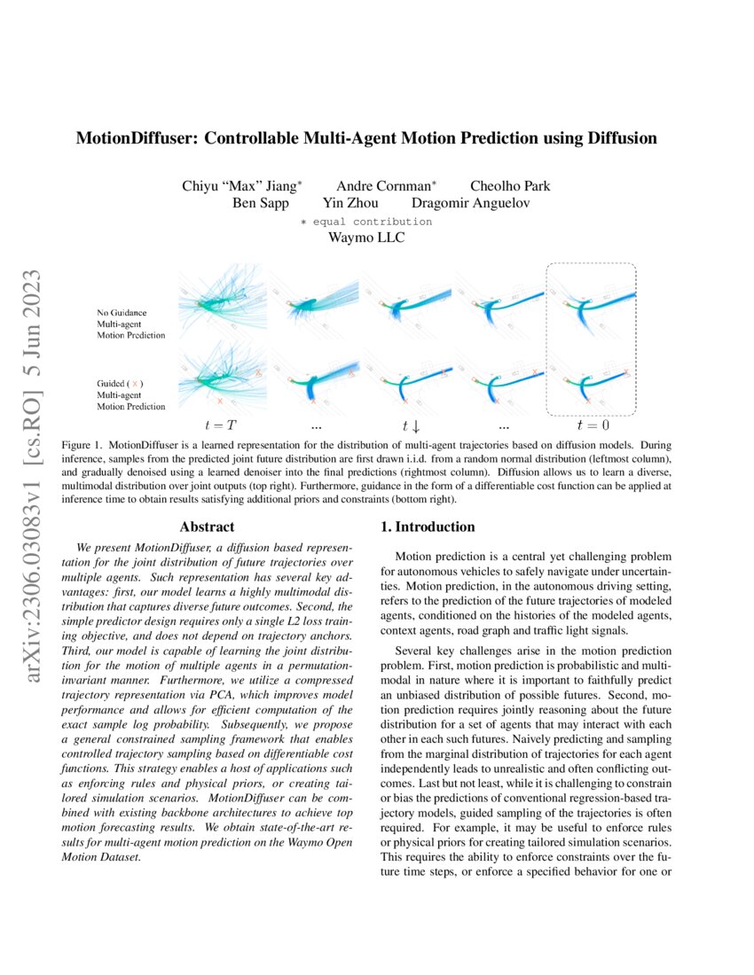 MotionDiffuser: Controllable Multi-Agent Motion Prediction using Diffusion | DeepAI