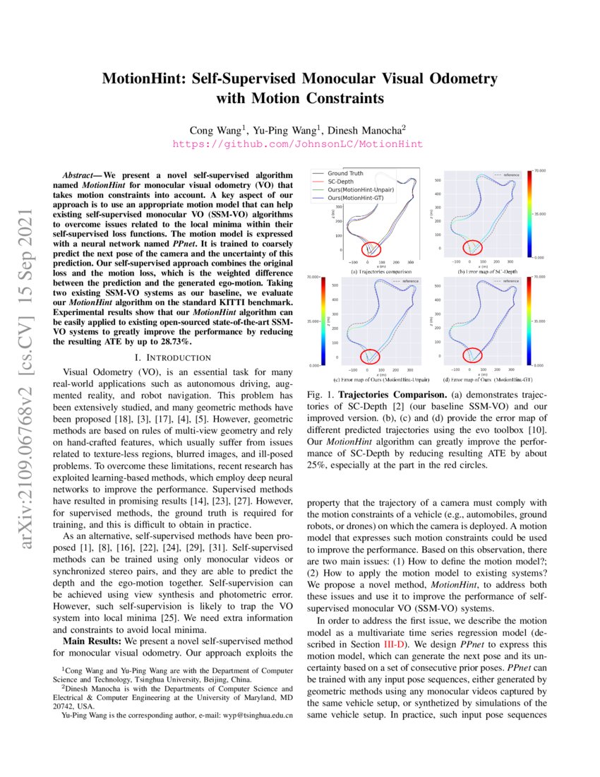 MotionHint: Self-Supervised Monocular Visual Odometry with Motion ...